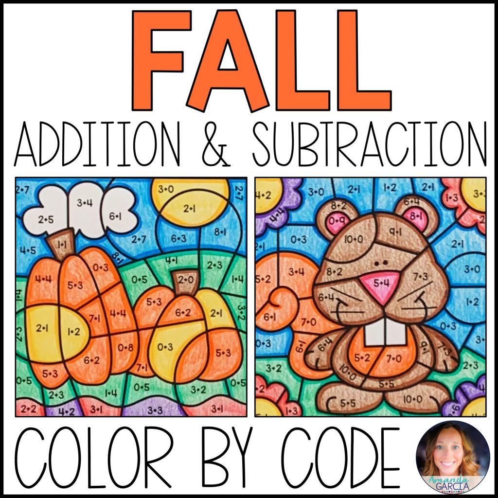 Color By Number: Fall Addition and Subtraction Practice – Amanda Garcia ...