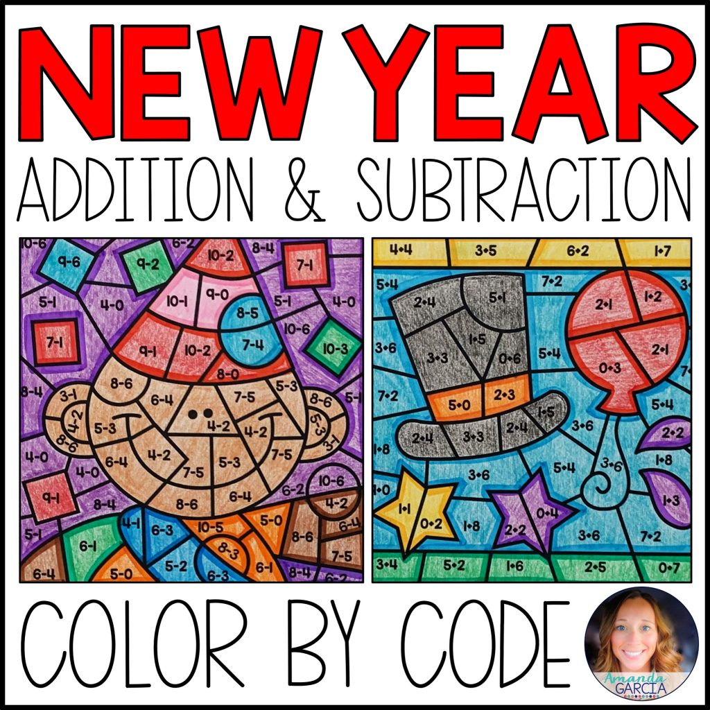 Color By Number: New Years Addition & Subtraction Practice – Amanda ...
